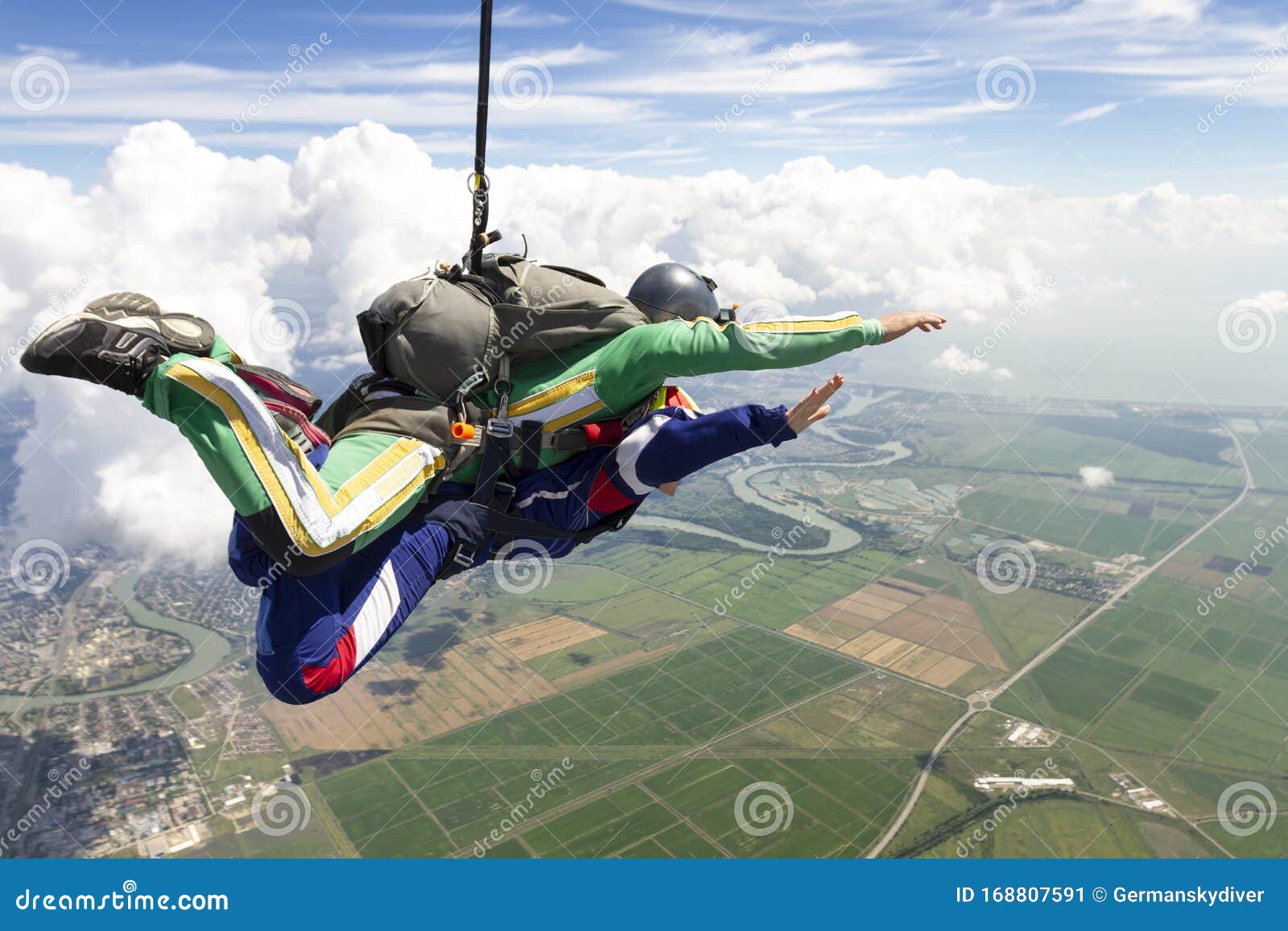 Skydiving Photo Tandem Jump in Free Fall. Stock Image - Image of ...