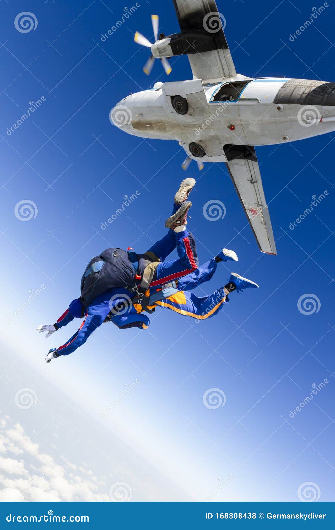 Skydiving Photo. Tandem Jump in Freefall. Stock Photo - Image of ...
