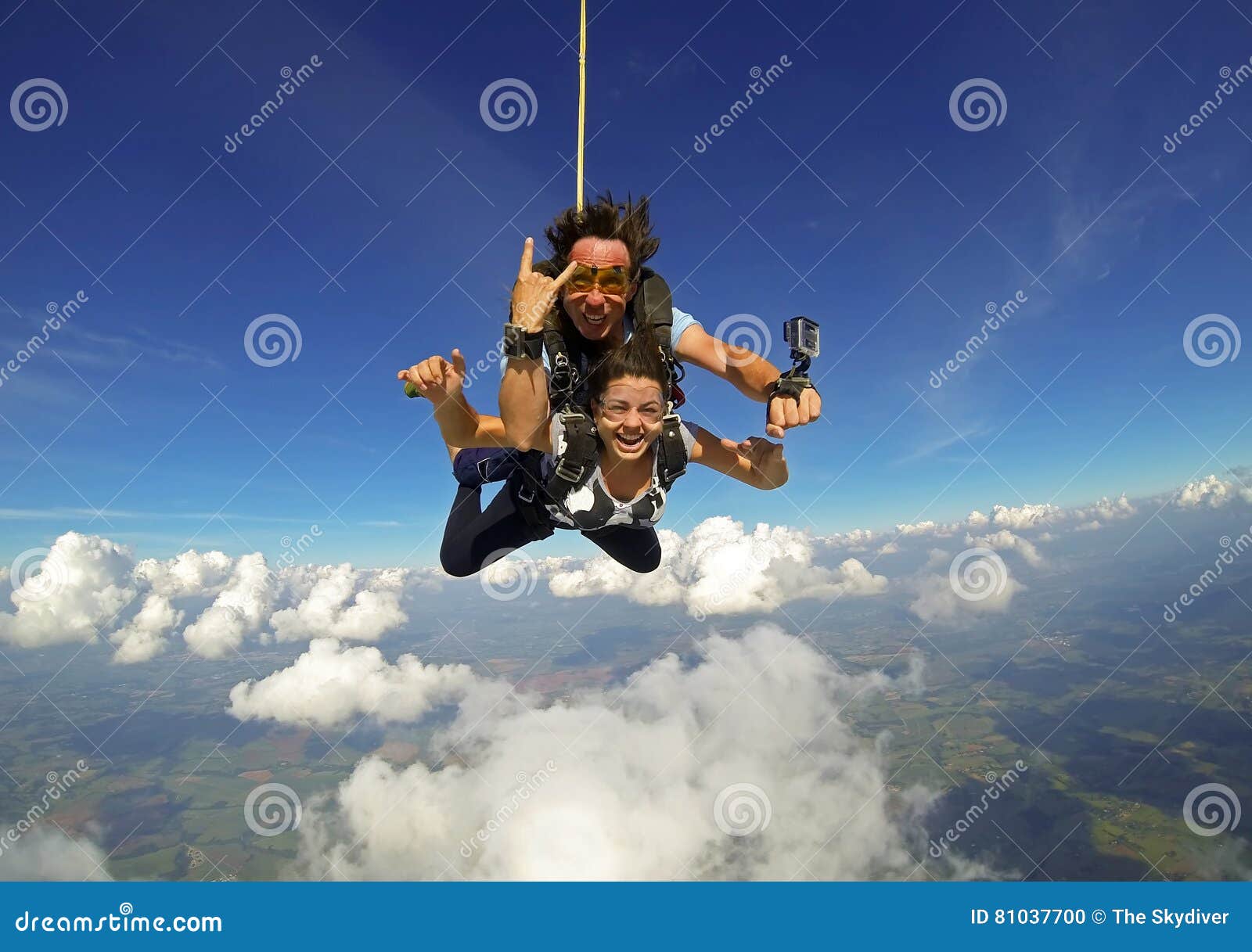 Skydiving Tandem Couple Happy Stock Photo - Image of beautiful, memory ...