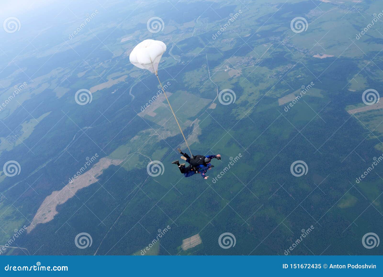 Skydiving. Tandem is Falling Above Ground. Stock Image - Image of edge ...