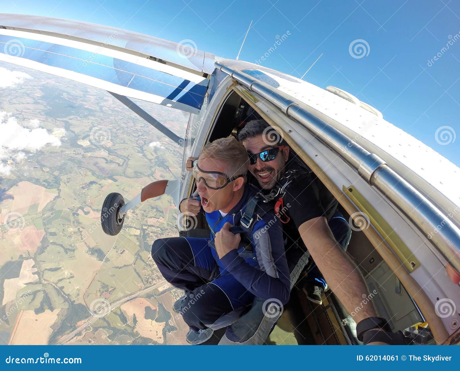 Skydiving Tandem Middle-aged Man Stock Image - Image of flying, diving ...