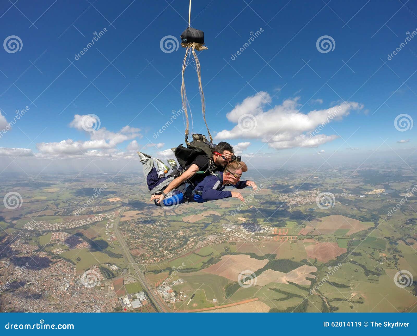 Skydiving Tandem Open Parachute Stock Image - Image of clouds, hour ...
