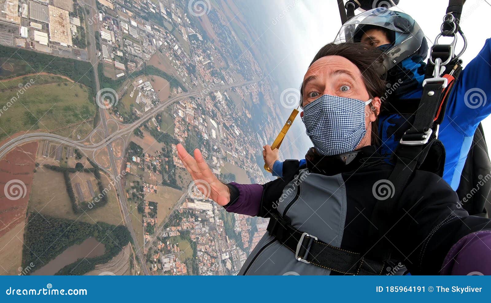 Skydiving Tandem with Protective Mask after the Lockdown Stock Image ...