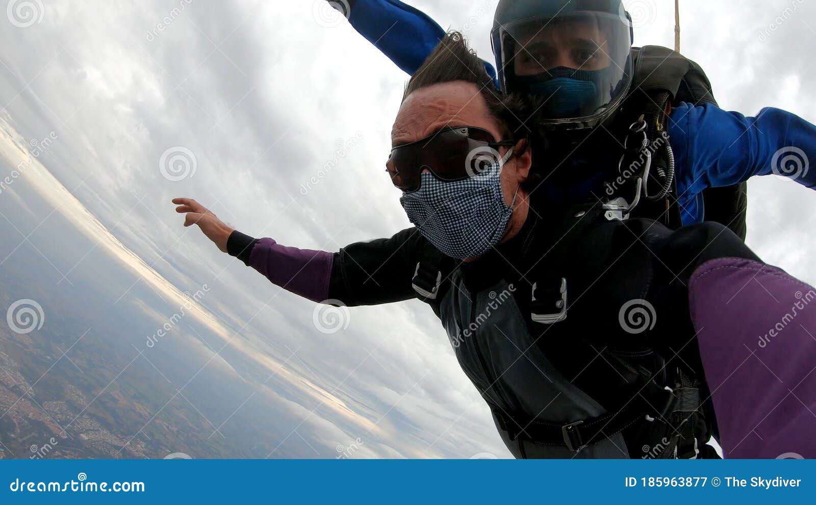 Skydiving Tandem with Protective Mask after the Lockdown Stock Image ...