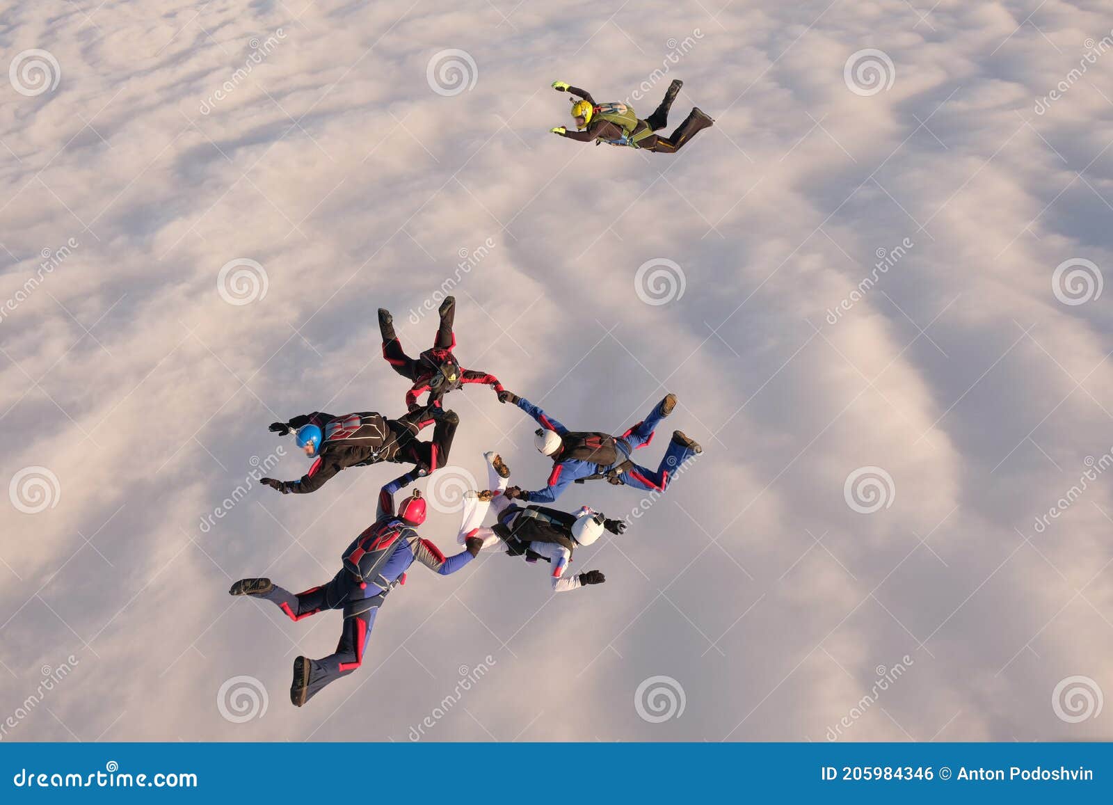 Skydiving. a Team Jump in the Sky. Stock Photo - Image of parachuting ...