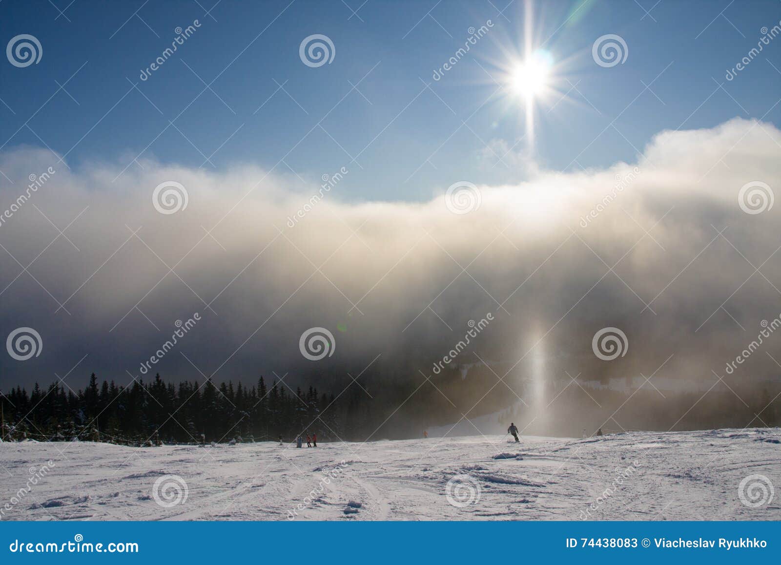 Skying in the cloudy mist stock image. Image of cold - 74438083