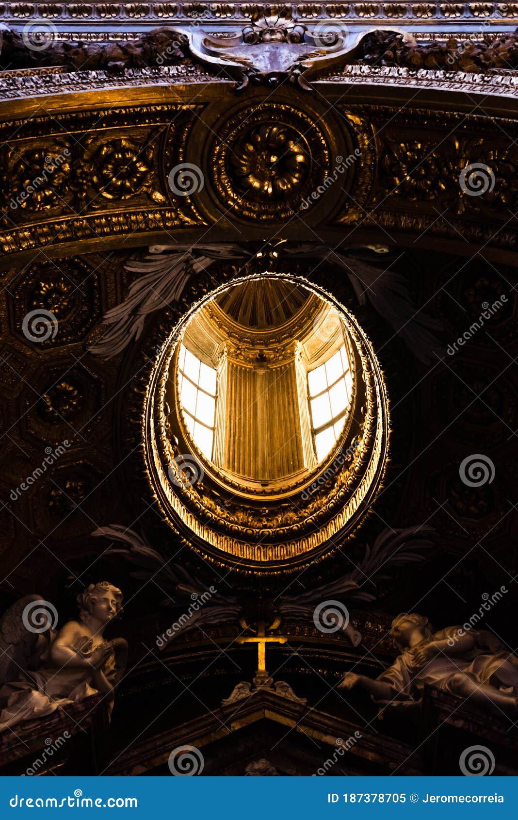 Skylight on Statues of Angels on the Ceiling of a Church in Rome Stock ...