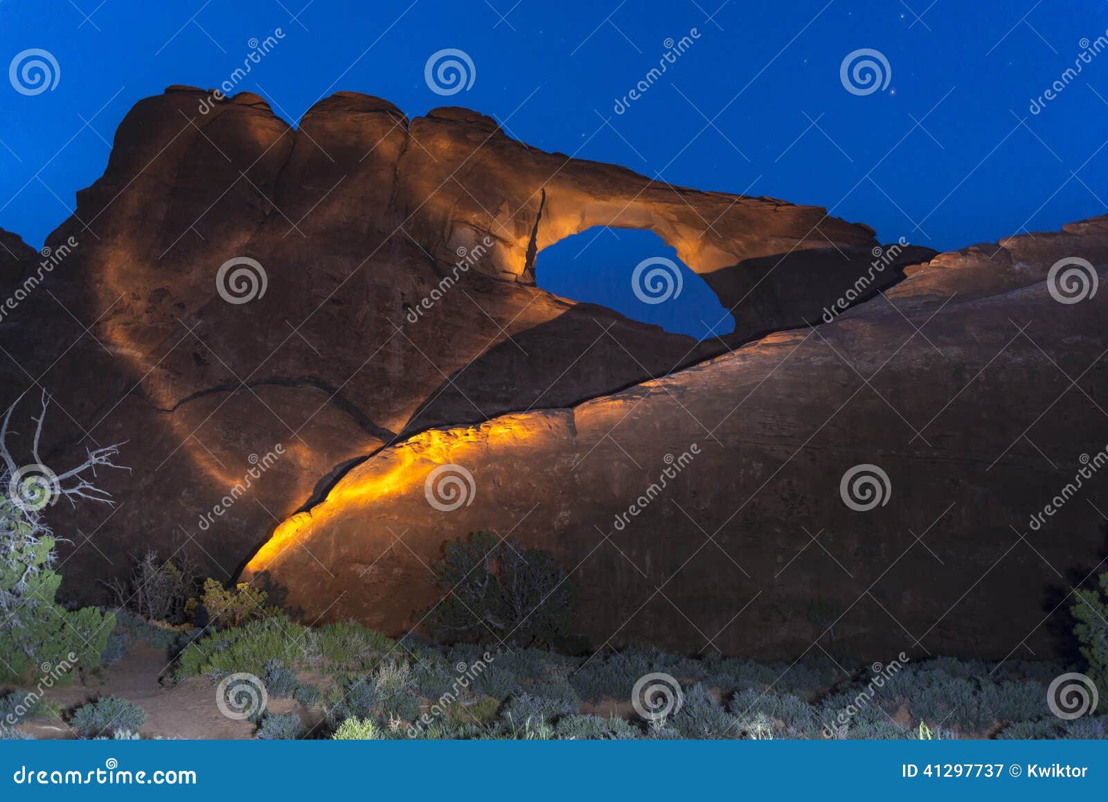 Skyline Arch at Night Moab Utah Stock Image - Image of garden ...