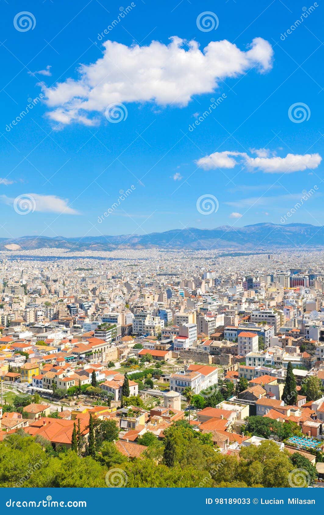 Skyline of Athens, Greece stock image. Image of acropolis - 98189033