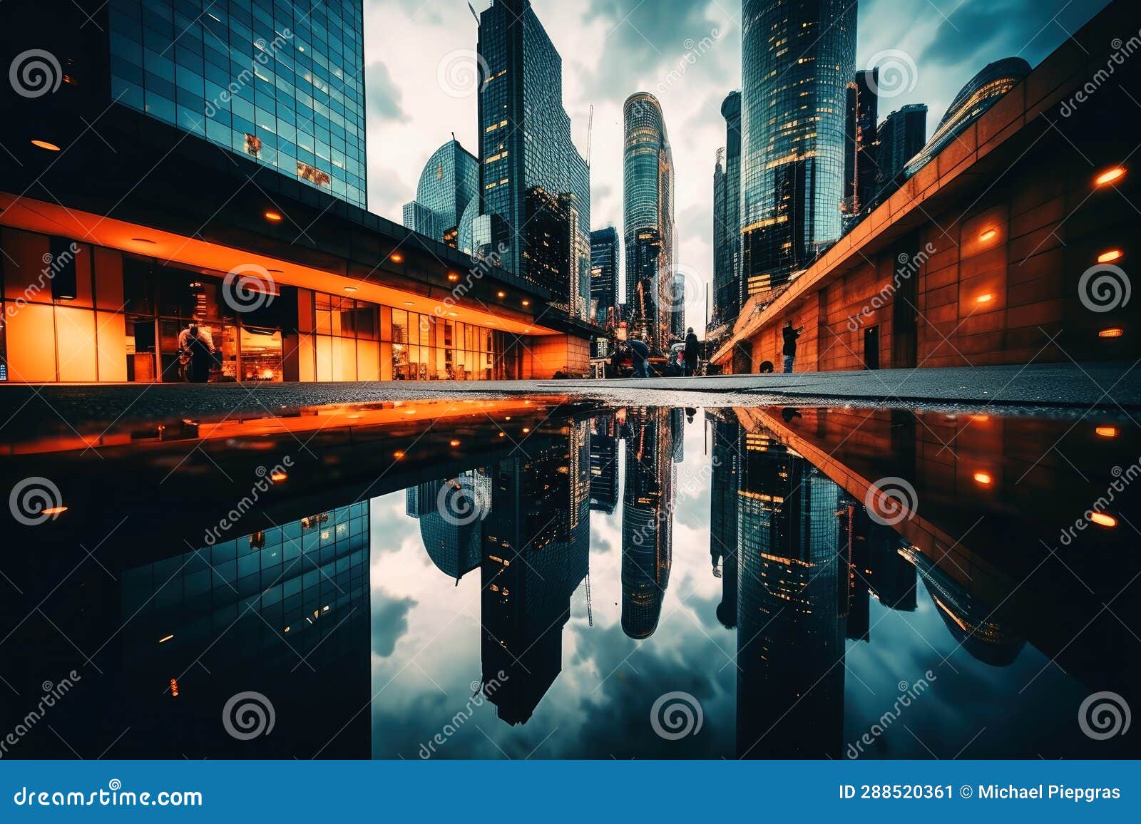 A Skyline of a Big City in the Night with Water Reflections Stock Image ...