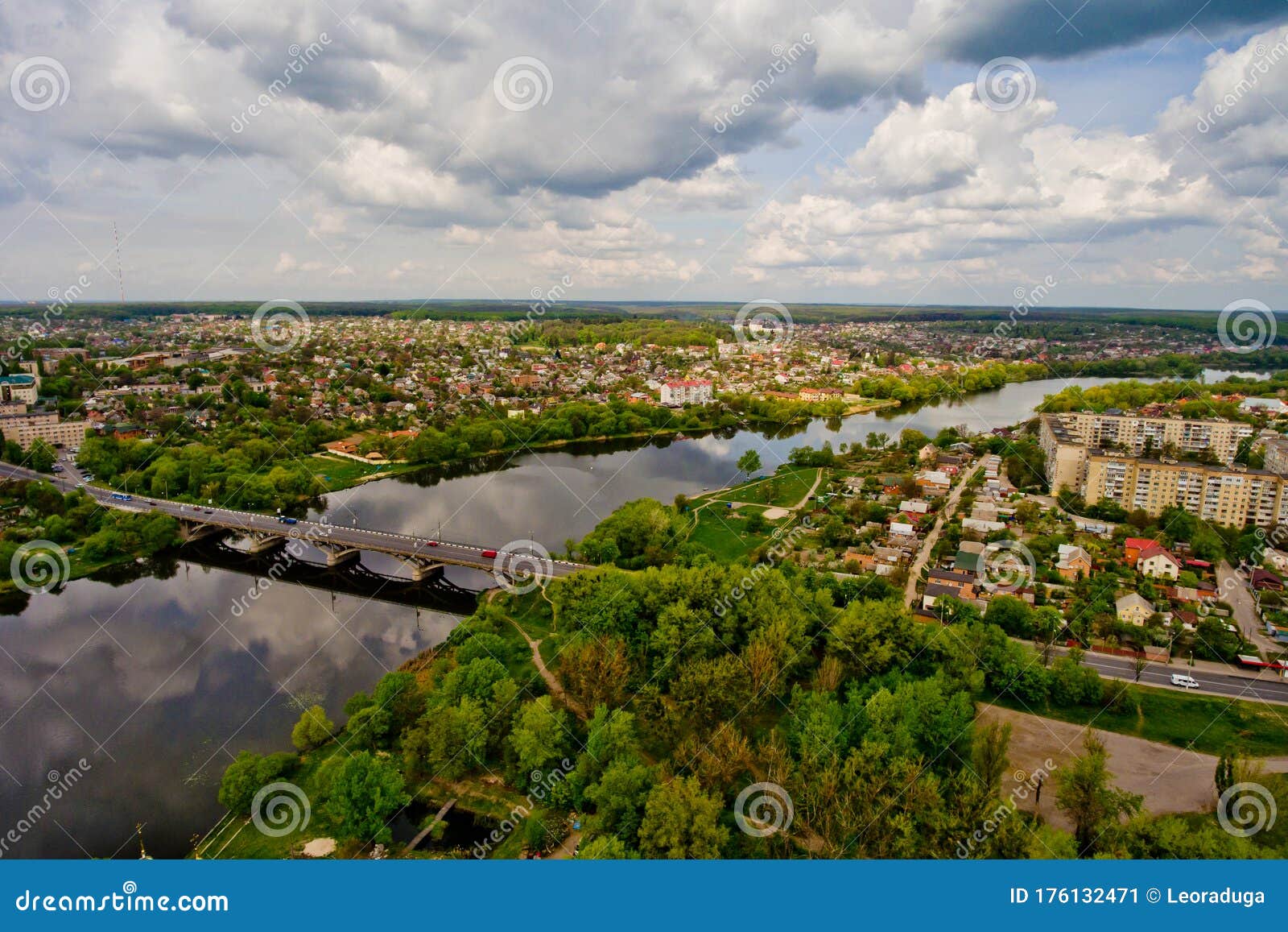 Skyline with Bridges of the Southern Bug River. Stock Image - Image of ...