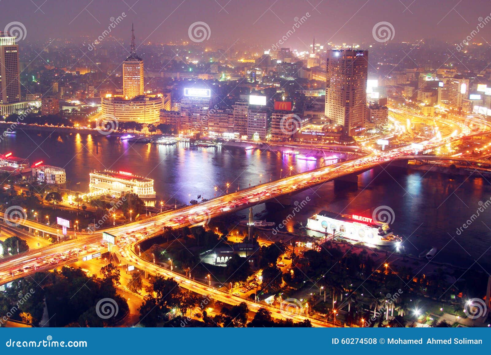 Egypt Cairo Nile Night Aerial View Editorial Stock Photo - Image of ...
