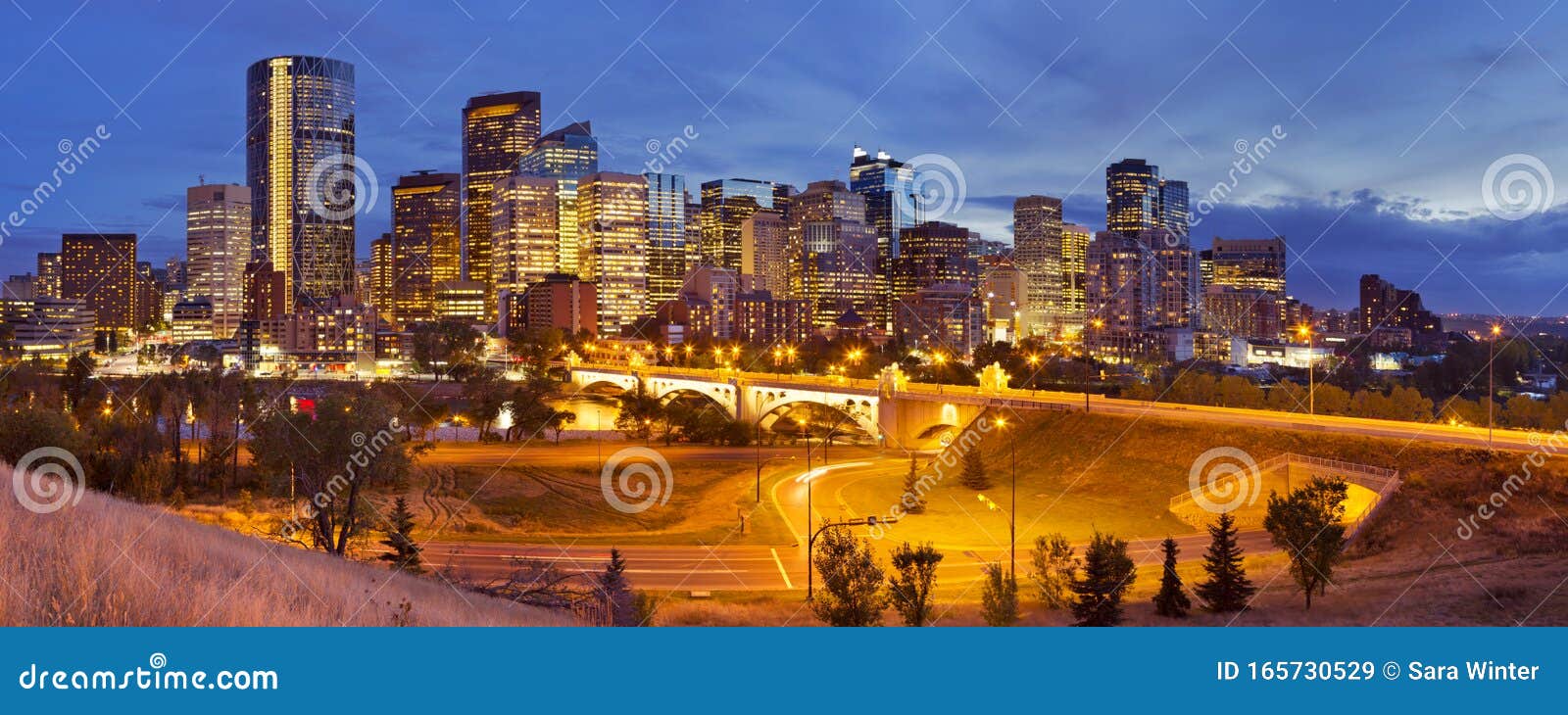 Skyline of Calgary, Alberta, Canada at Night Stock Image - Image of ...