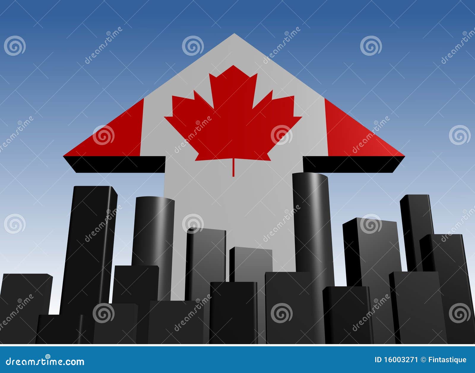 Skyline and Canadian Flag Arrow Stock Illustration - Illustration of ...