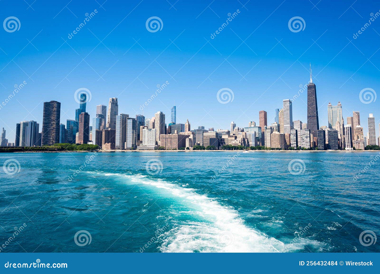 Skyline of Chicago Downtown Visible from the Blue Water Stock Photo ...