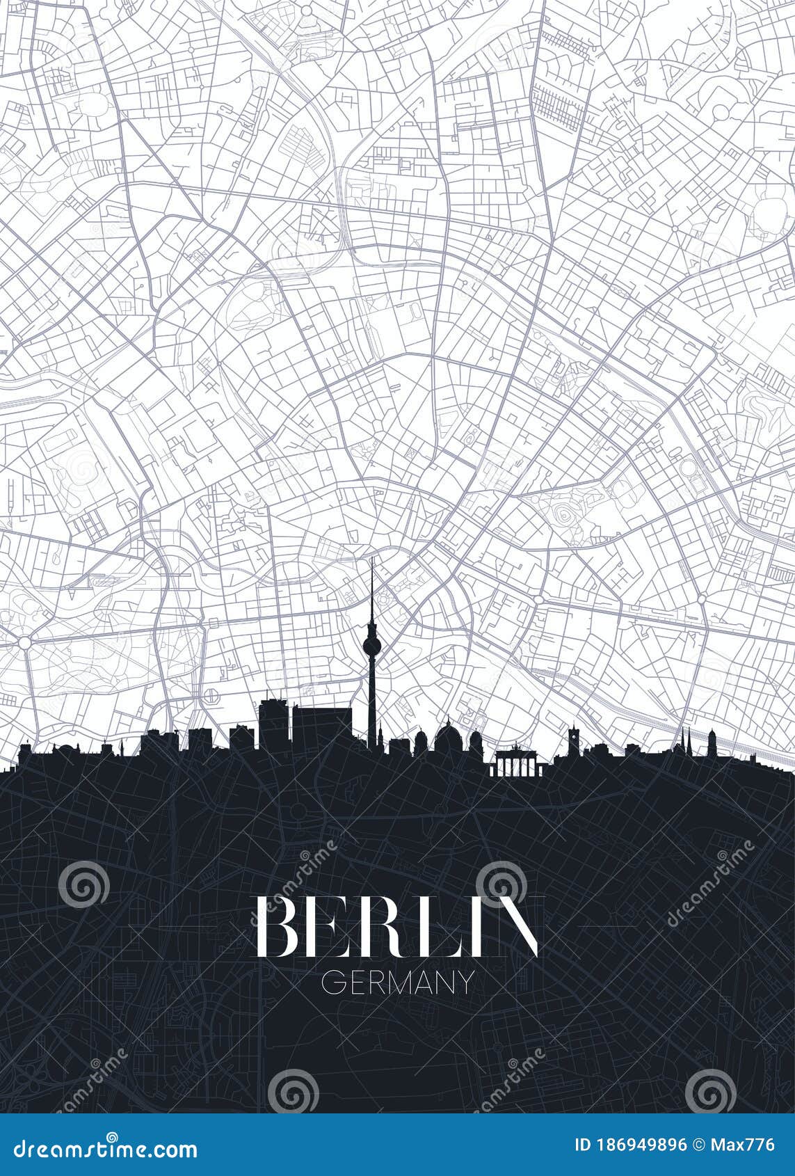 Skyline and City Map of Berlin, Detailed Urban Plan Vector Print Poster ...