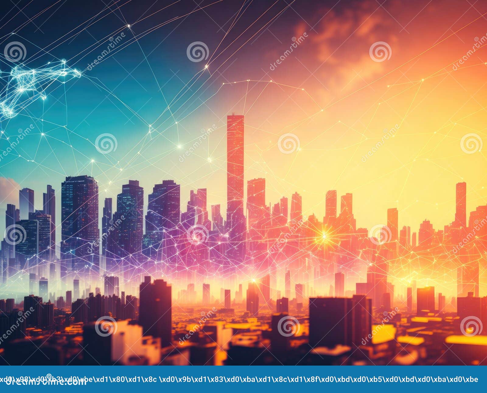 Skyline of City with Network Internet Conect. Ai Generative Stock ...