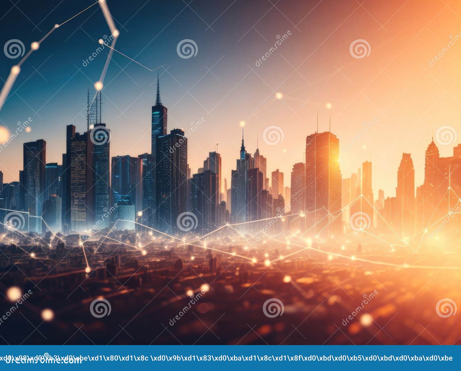 Skyline of City with Network Internet Conection. Ai Generative Stock ...