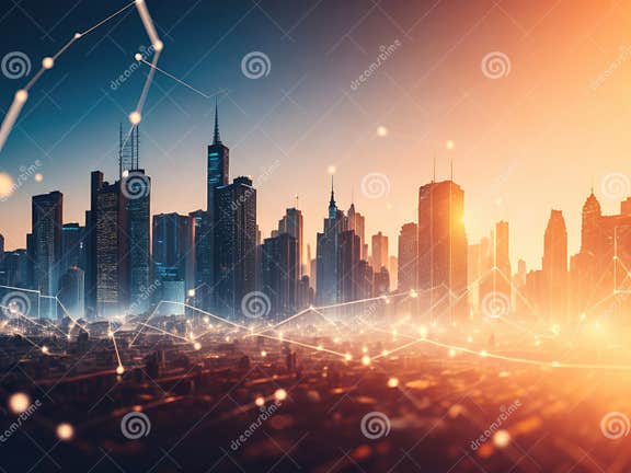 Skyline of City with Network Internet Conection. Ai Generative Stock ...