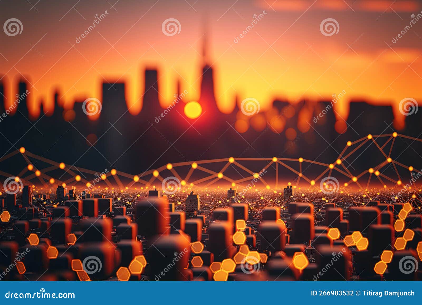 Skyline of City with Network Internet Conection. Technology and ...