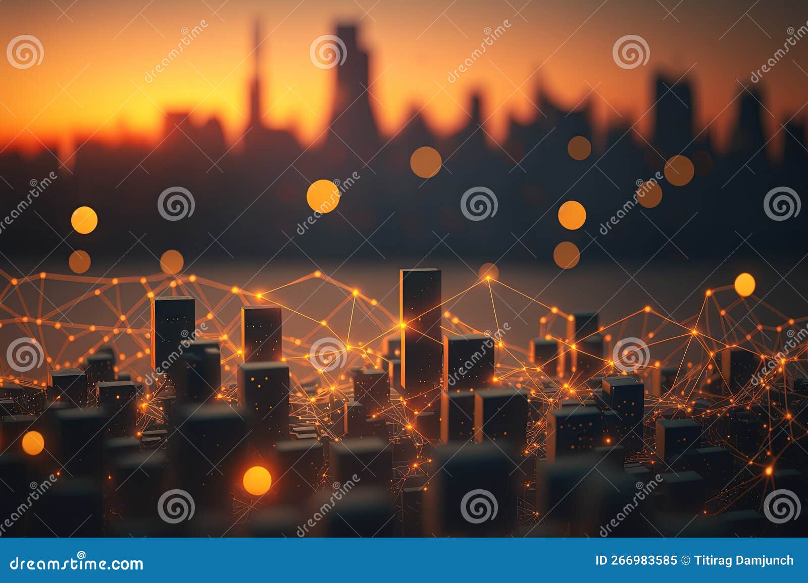 Skyline of City with Network Internet Conection. Technology and ...