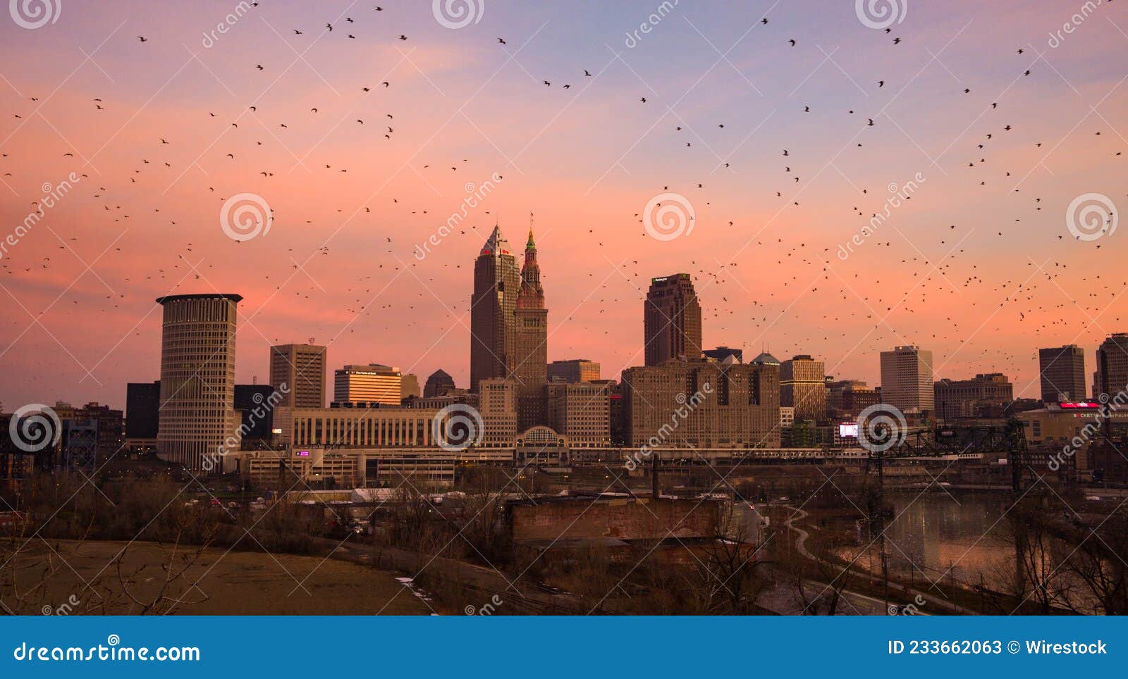 Skyline of Cleveland in Ohio on the Sunset Stock Image - Image of ...