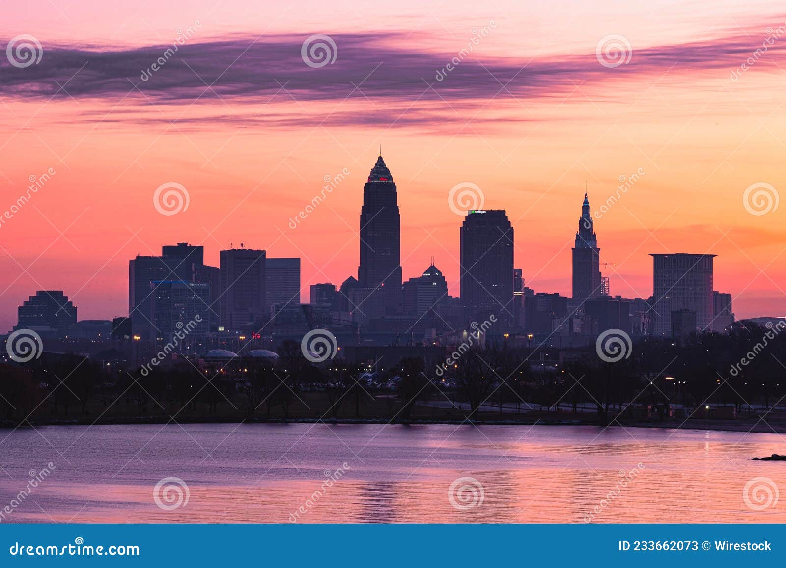 Skyline of Cleveland in Ohio on the Sunset Stock Image - Image of ...