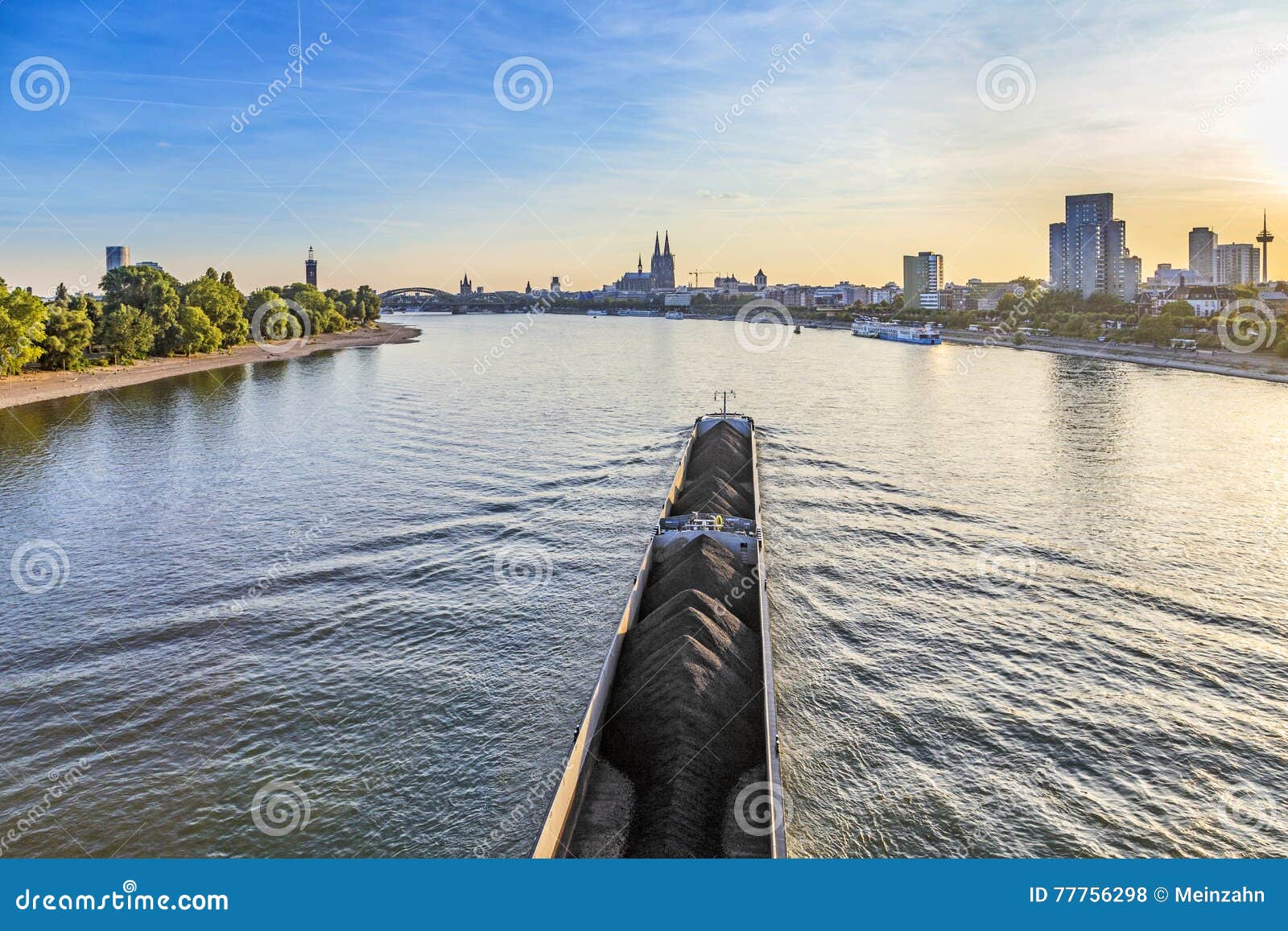 Skyline of Cologne with River Rhine Stock Photo - Image of coal ...