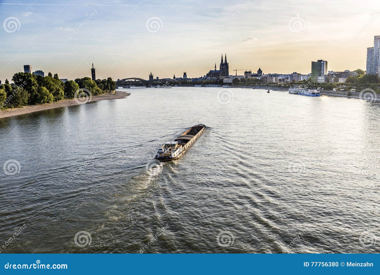 Skyline of Cologne with River Rhine Stock Photo - Image of church ...