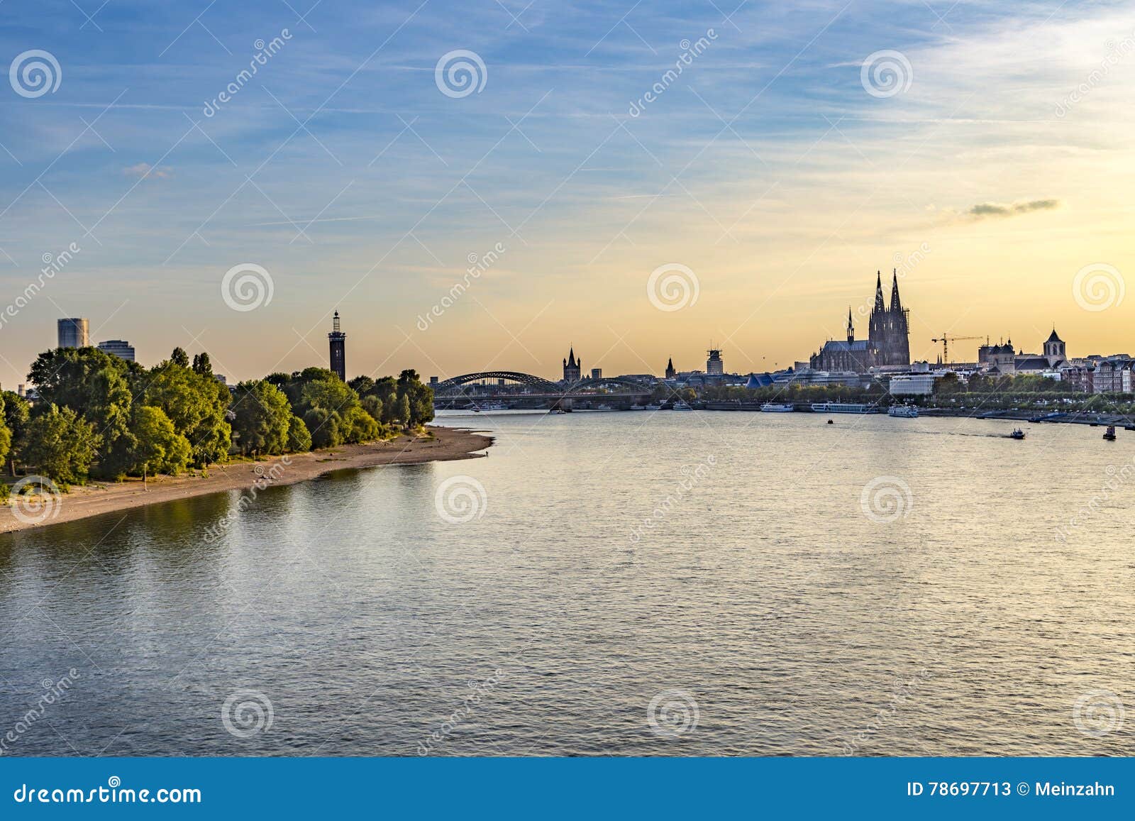 Skyline of Cologne with River Rhine Stock Image - Image of bruecke ...