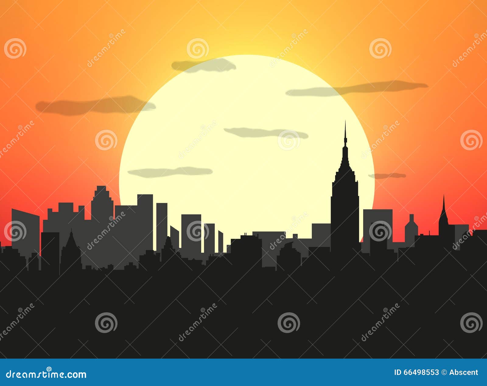 Skyline Da Cidade No Por Do Sol Ilustração do Vetor - Ilustração de ...