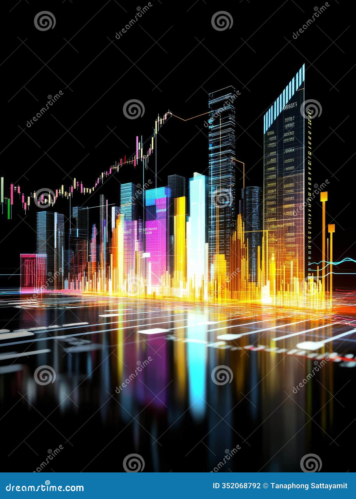 Skyline Data Visualization Chart Futuristic City Skyline with Vibrant ...