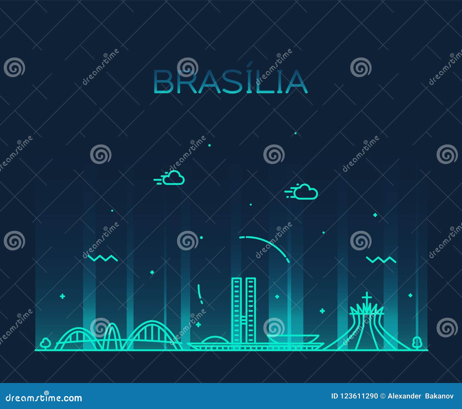 Skyline De Brasília, Cidade Linear Do Estilo Do Vetor De Brasil ...