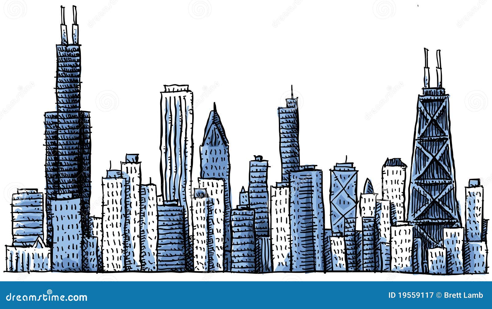 Skyline De Chicago Dos Desenhos Animados Ilustração Stock - Ilustração ...