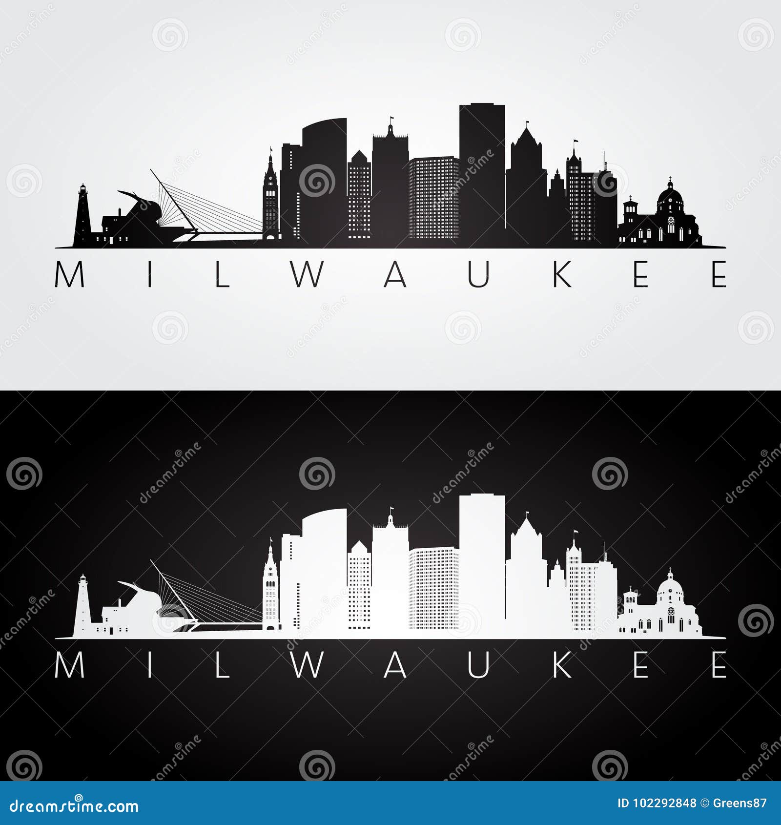 Skyline De Milwaukee EUA E Silhueta Dos Marcos Ilustração do Vetor ...