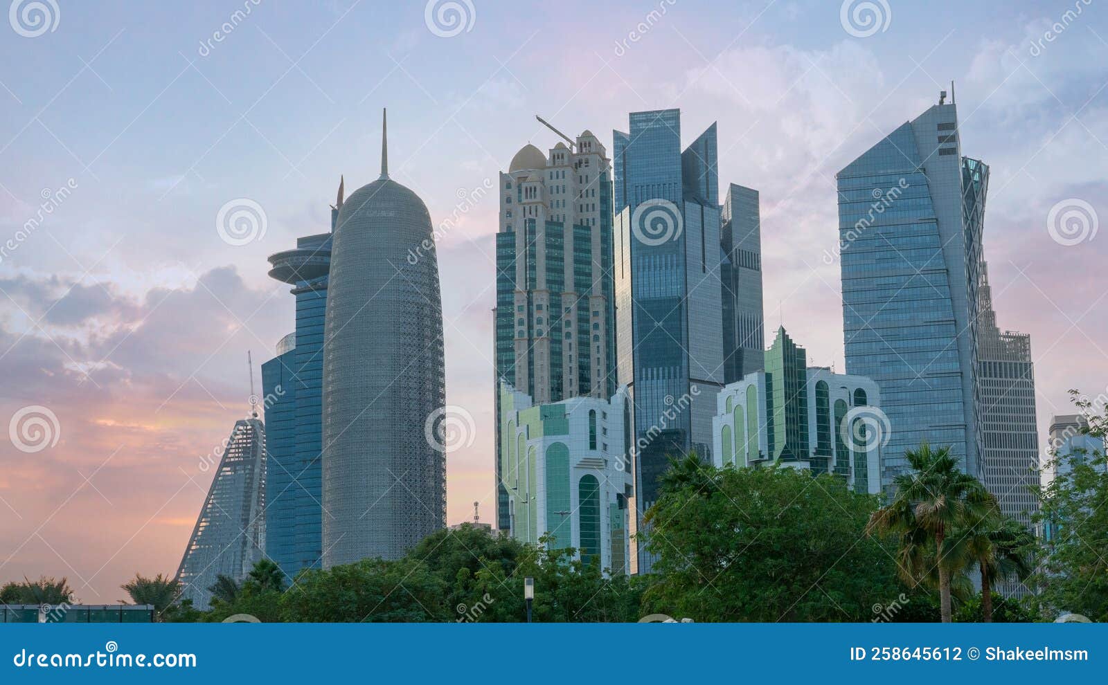 The Skyline of Doha City Center during Evening Stock Photo - Image of ...