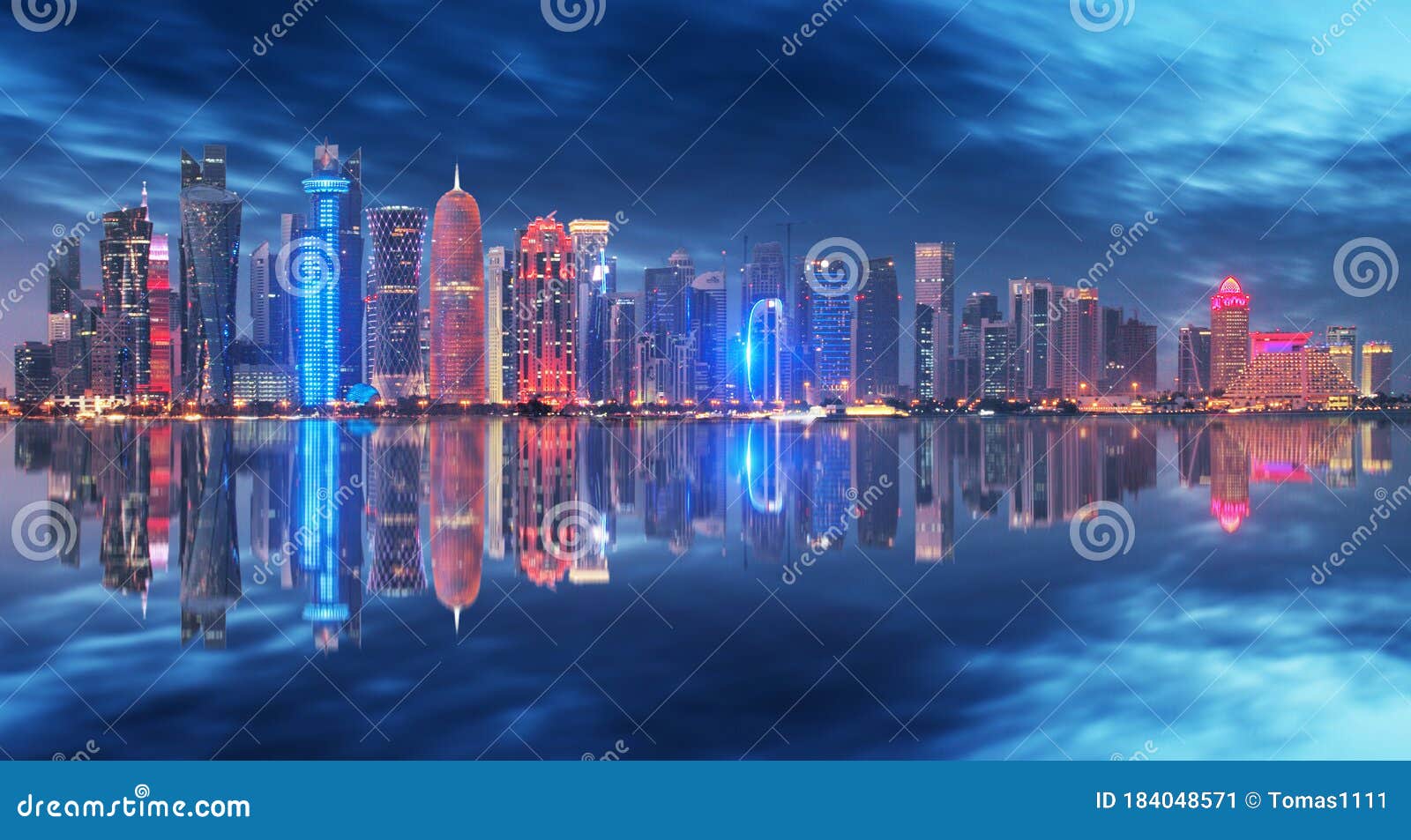 Skyline of Doha, Qatar during Night Editorial Photo - Image of evening ...