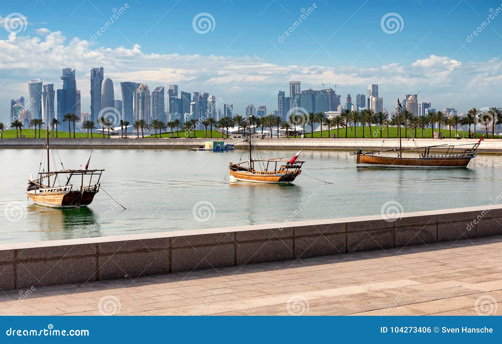 The skyline of Doha, Qatar stock photo. Image of city - 104273406