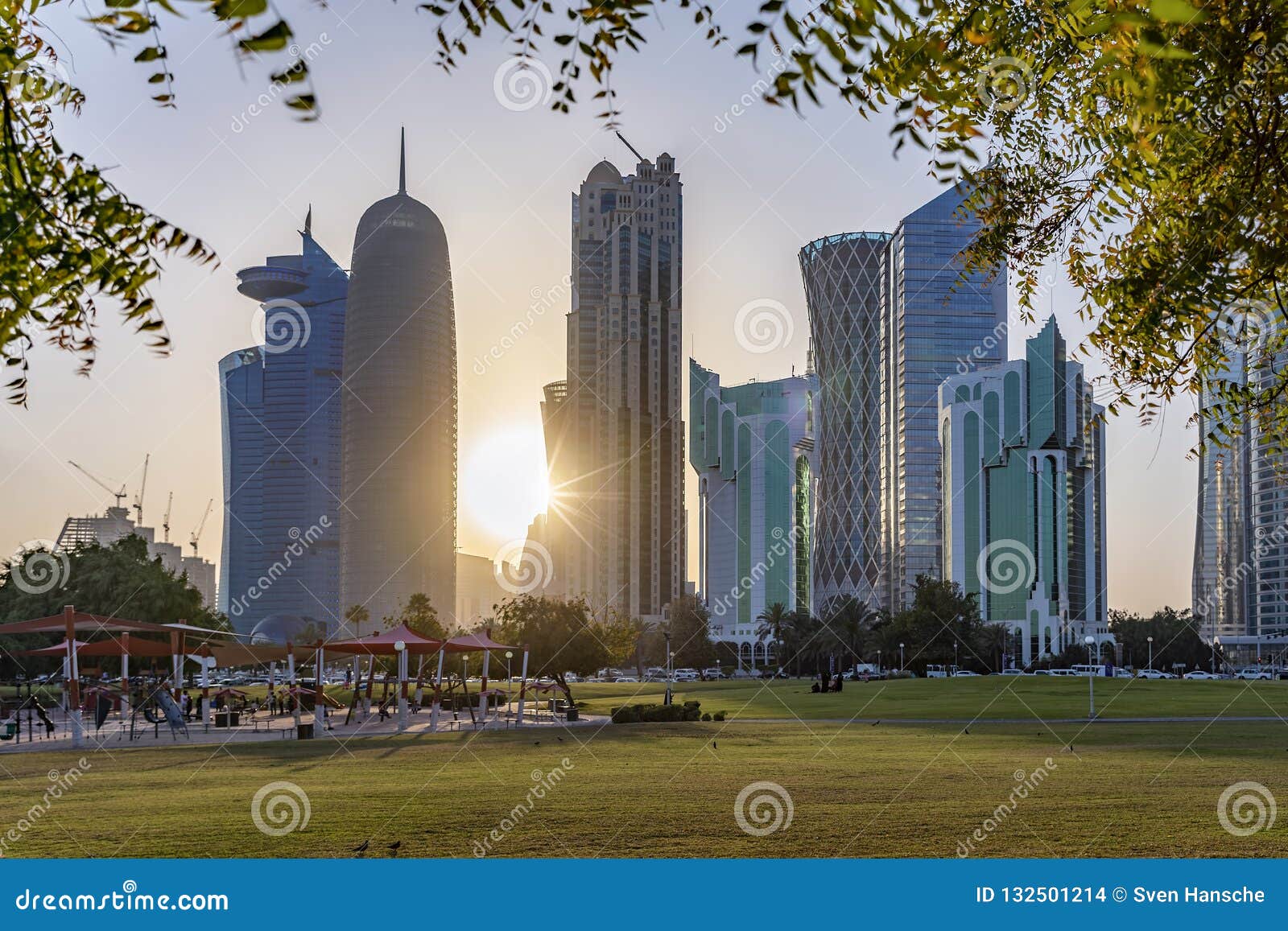 The Skyline of Doha, Qatar before Sunset Editorial Stock Image - Image ...