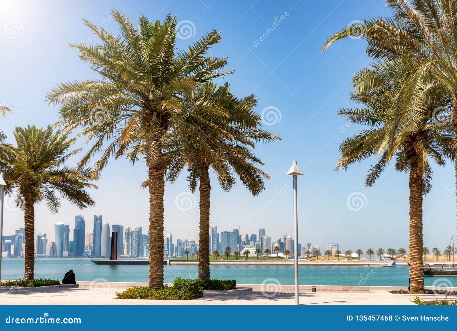 The Skyline of Doha on a Spring Day, Qatar Stock Photo - Image of ...