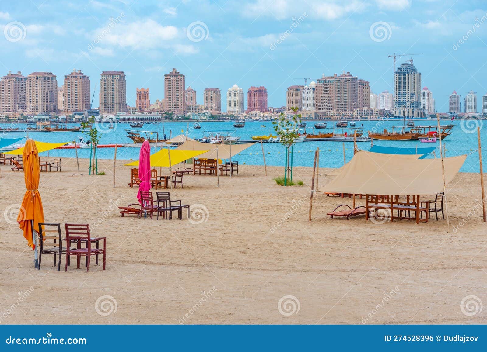 Skyline of Doha Viewed Behind Katara Beach, Qatar Stock Photo - Image ...