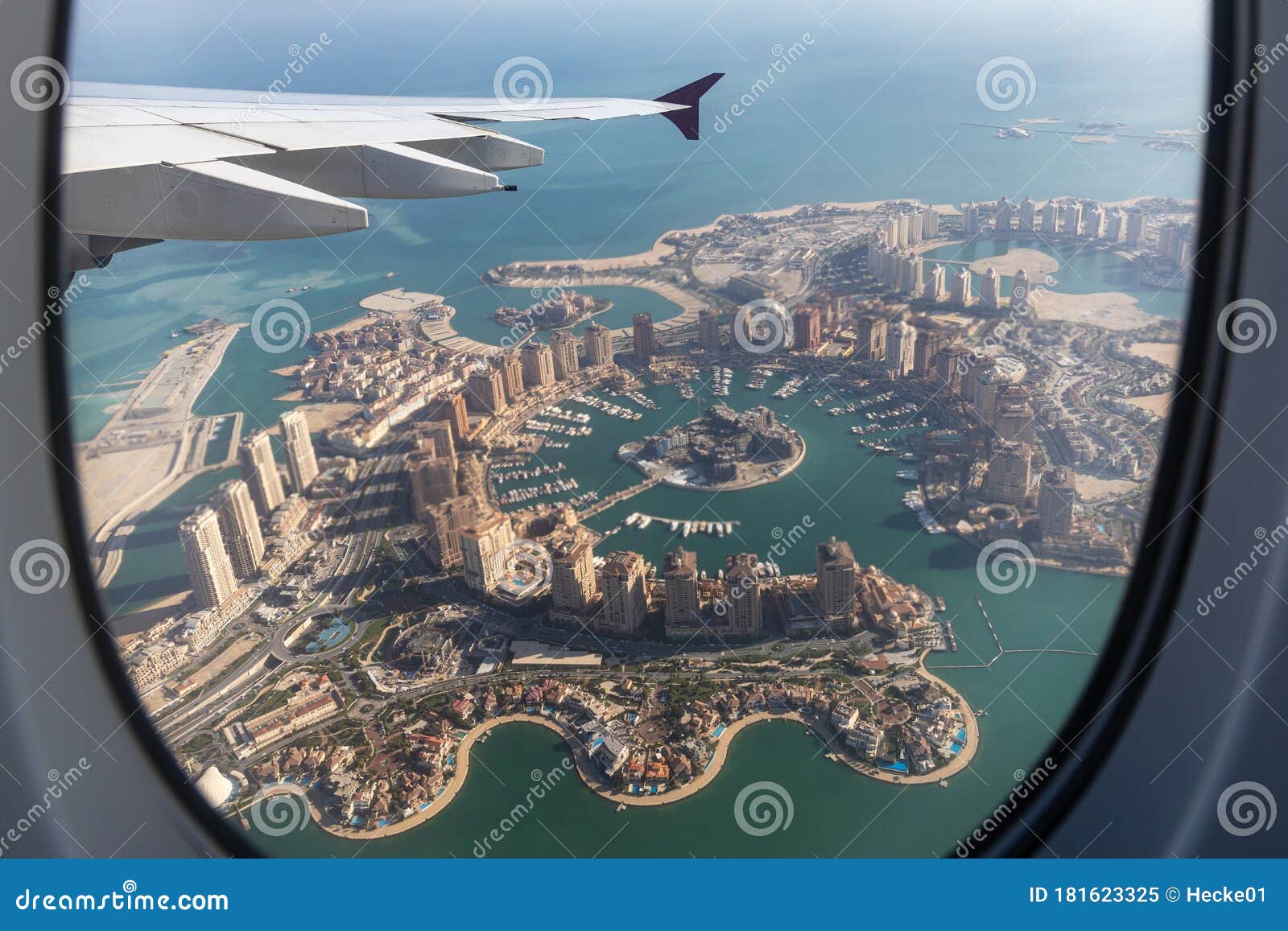 Skyline of Doha from the Window of an Airplane Stock Image - Image of ...
