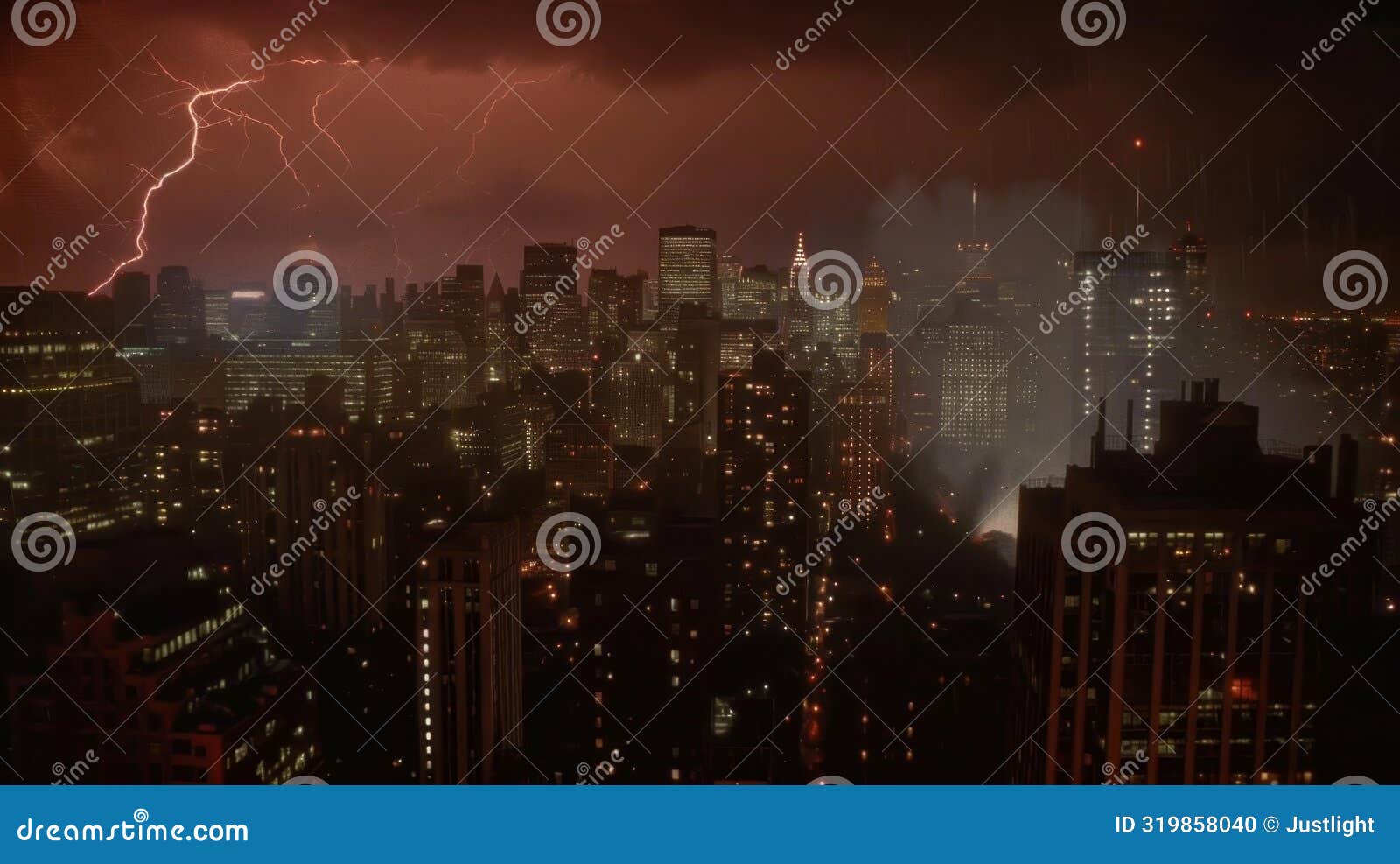 The Skyline is Dominated by a Fierce Lightning Storm Casting a ...