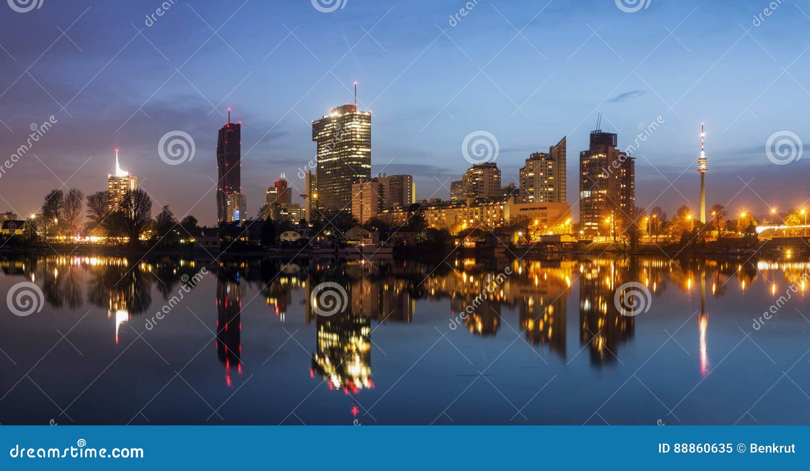 Skyline of Donau City - Vienna DC Stock Image - Image of evening ...