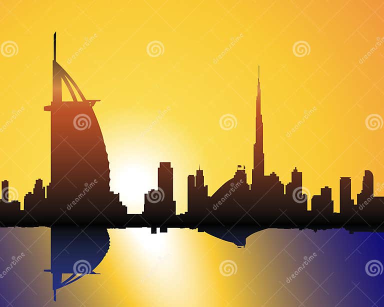 Skyline Dubai at sunset stock vector. Illustration of jumeirah - 7850687