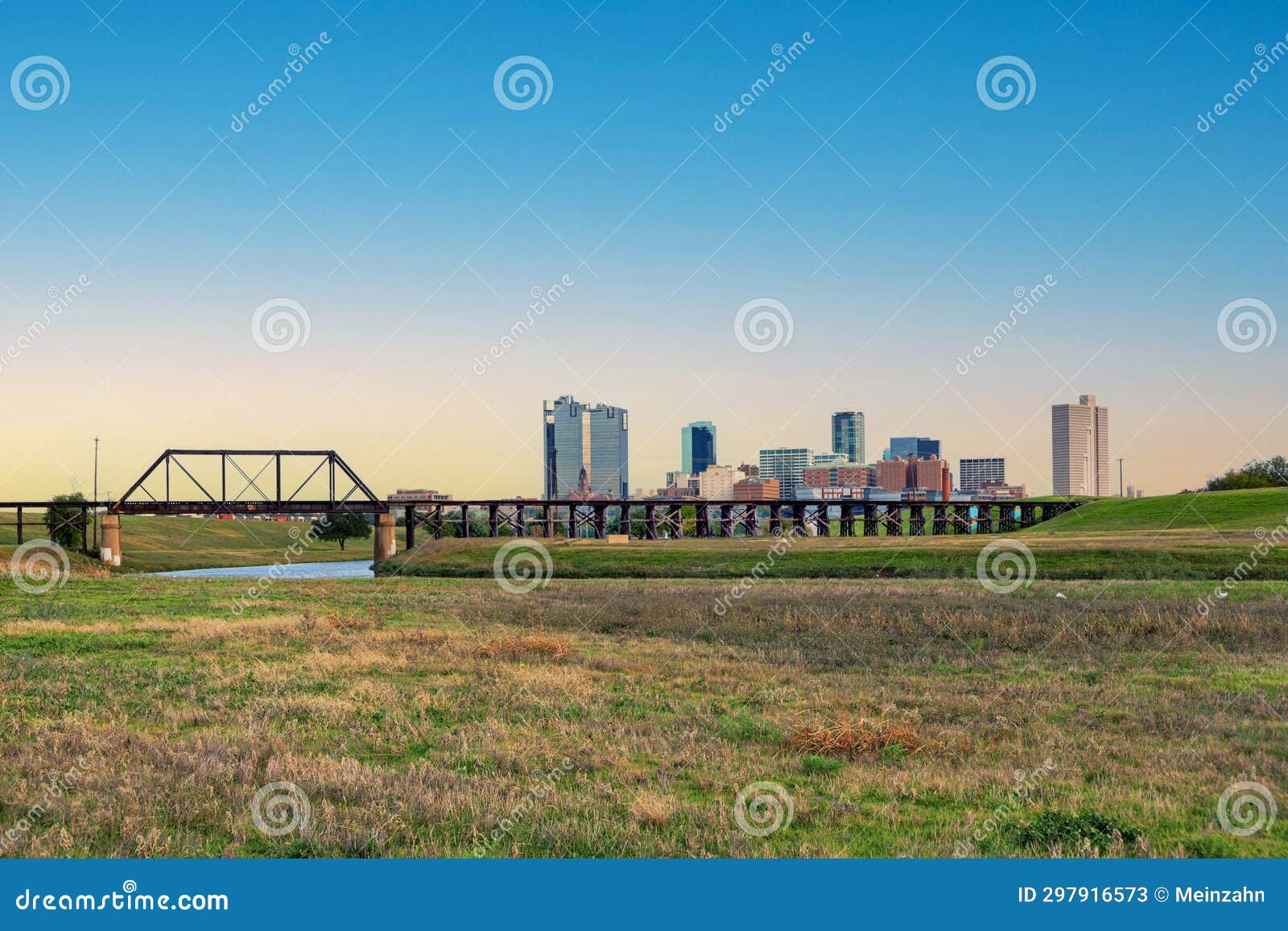 Skyline of Fort Worth Seen from the River Trinity Park, Texas Stock ...