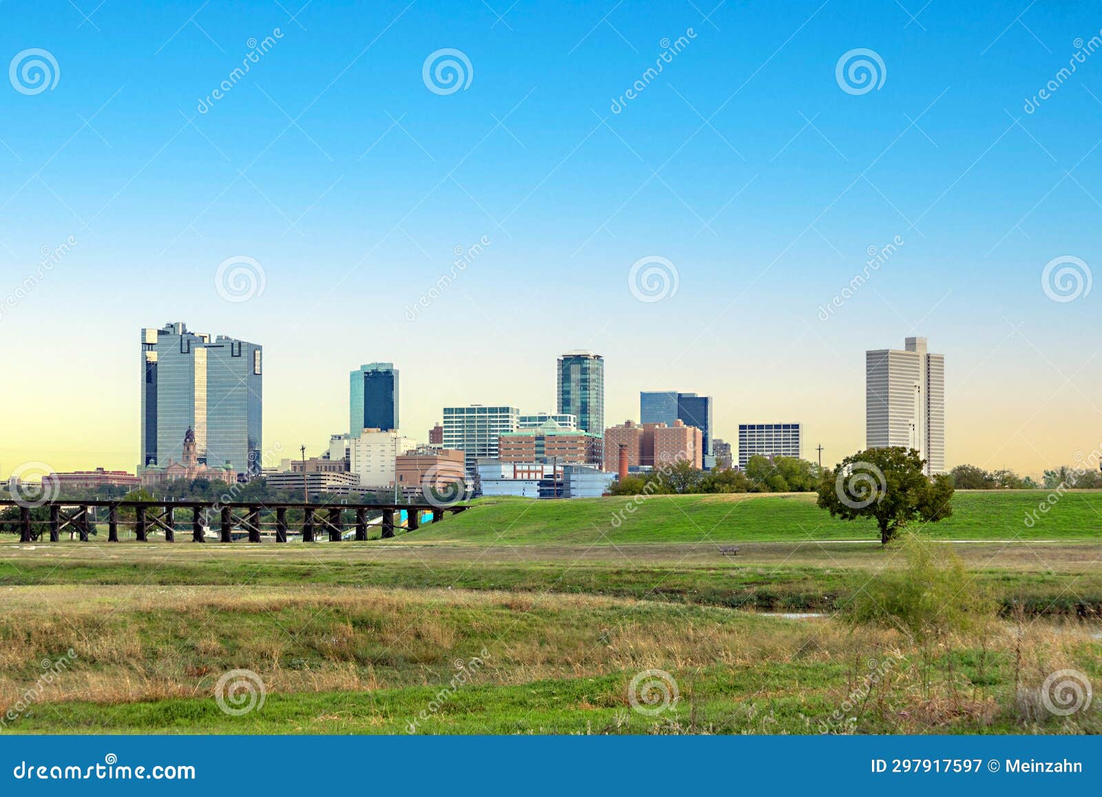Skyline of Fort Worth Seen from the River Trinity Park, Texas Stock ...