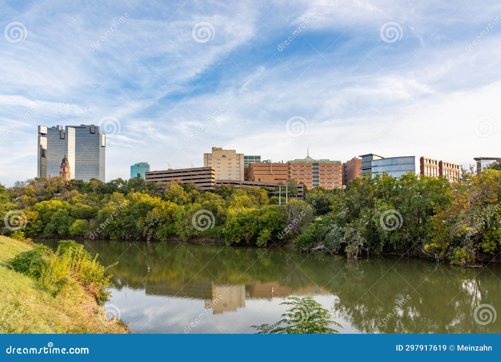 Skyline of Fort Worth Seen from the River Trinity Park, Texas Stock ...