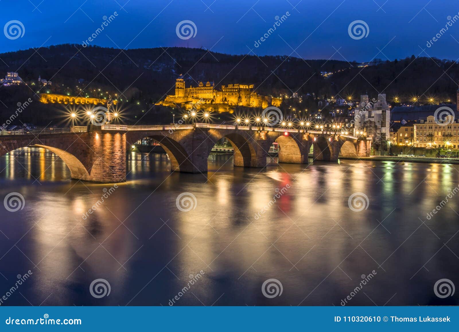 The Skyline of Heidelberg in Germany at Night Stock Photo - Image of ...
