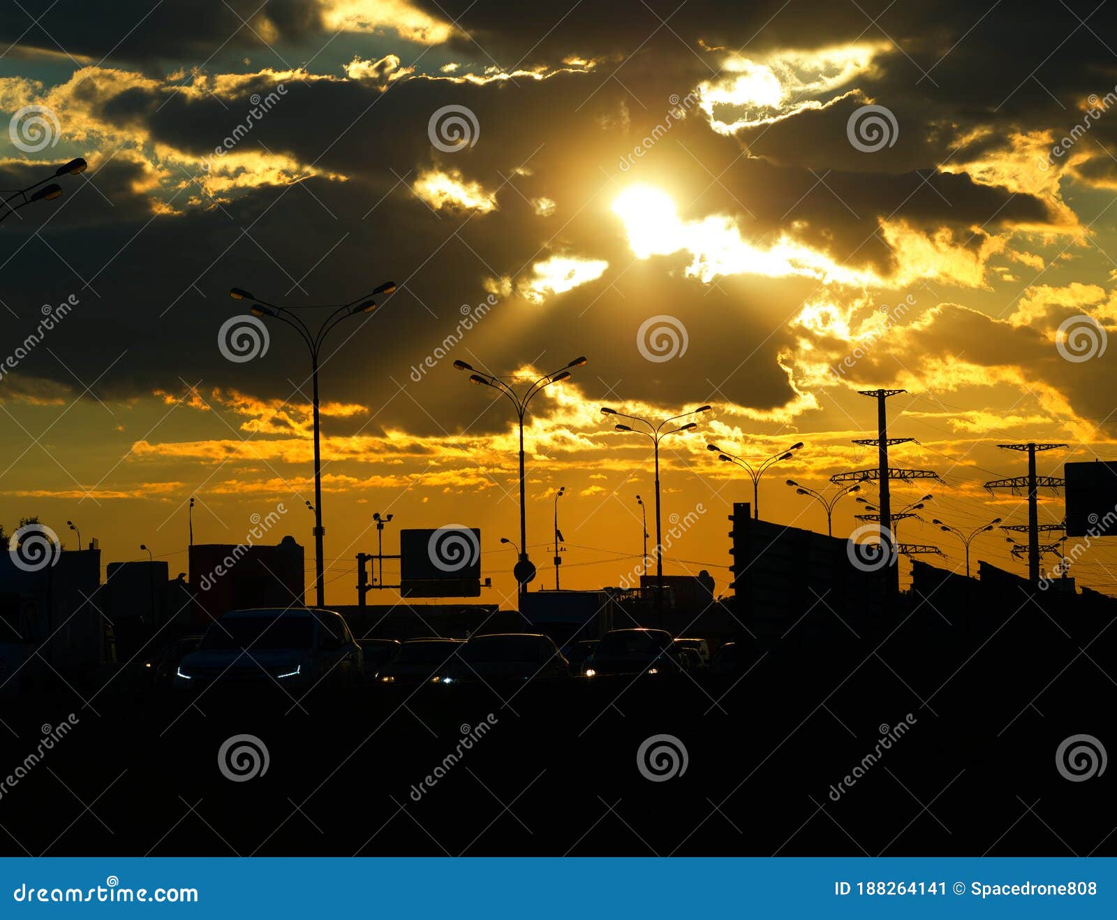 Skyline of Highway Traffic during Sunset Time Stock Image - Image of ...